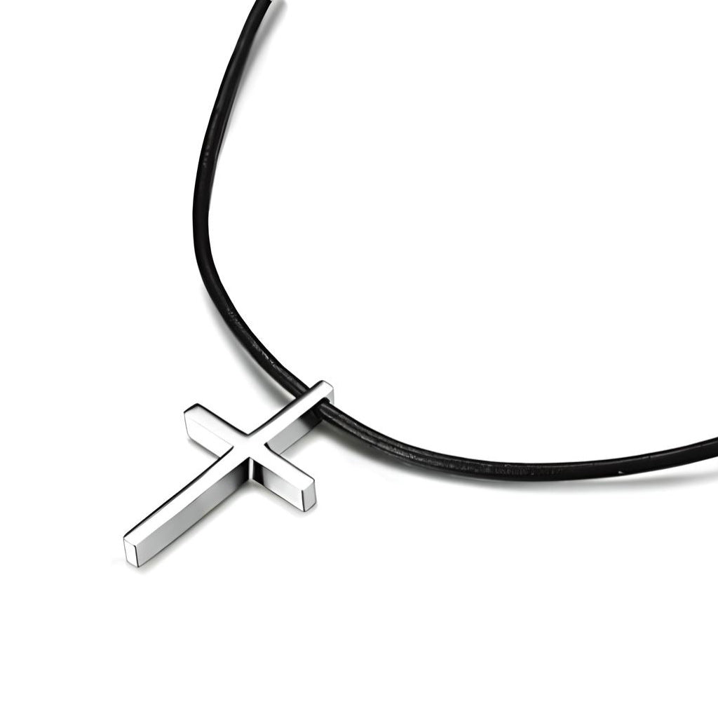 Stainless Steel Cross Necklace for Men Women Leather Cord Chain Neckla