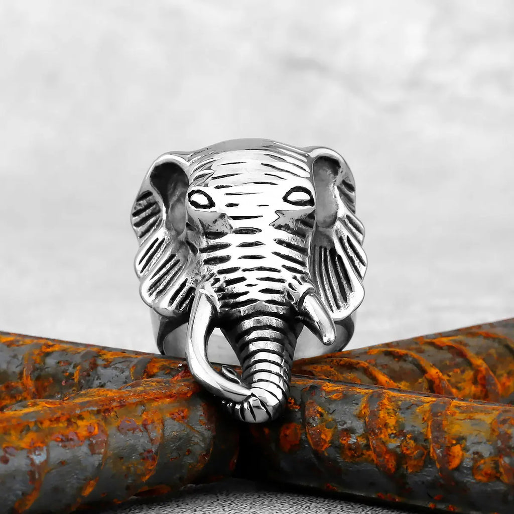 Men's Stainless Steel Ring Silver Tone Black Elephant – Innovato Design