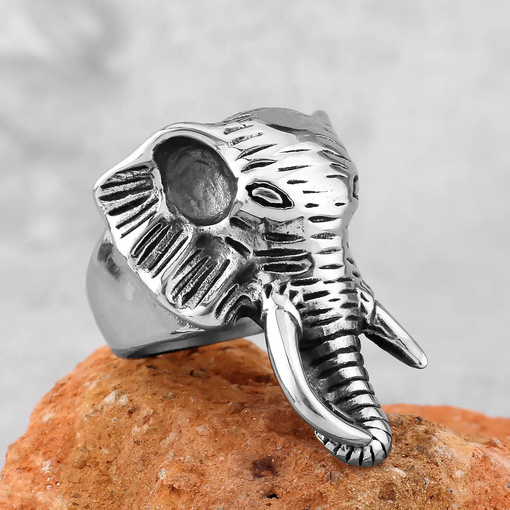 Men's Stainless Steel Ring Silver Tone Black Elephant – Innovato Design