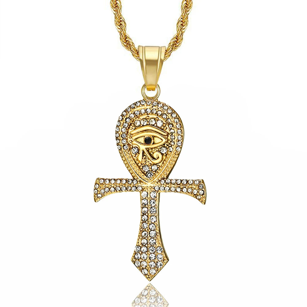 Eye of Horus Egyptian Ankh Pendant Rope Chain Rhinestones Necklace ...