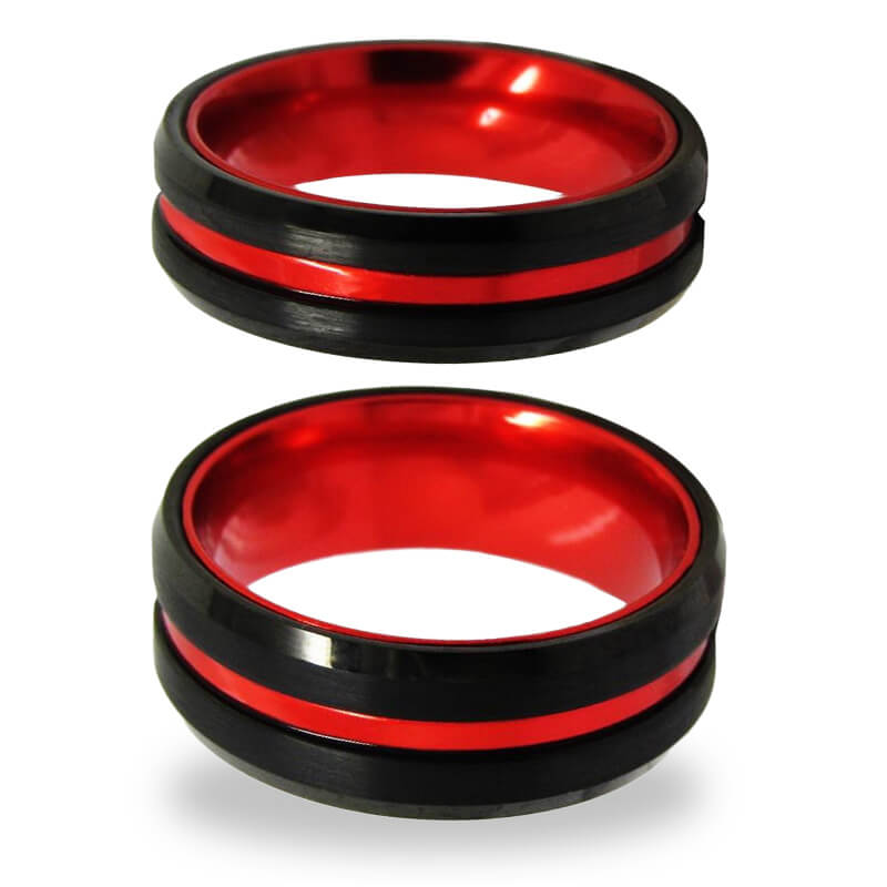 Black and Red Tungsten Wedding Ring Set – Innovato Design