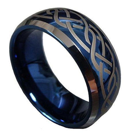8mm Blue Tungsten Carbide Wedding Ring Laser Celtic Knot Engagement Pr ...