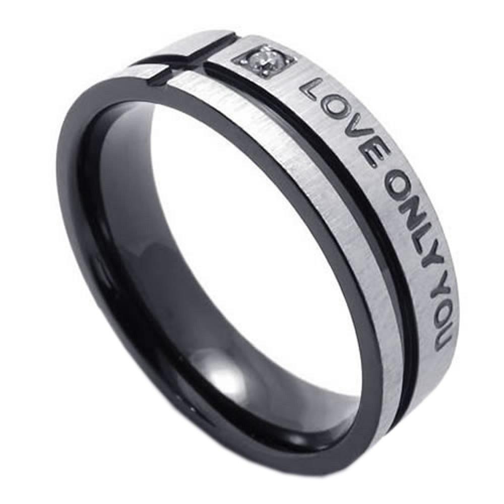 Men Stainless Steel LOVE ONLY YOU Promise Ring Wedding Bands, Black ...
