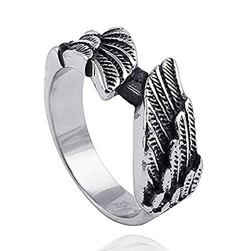 Stainless Steel Rings Antique Cool Black Feather Angel Wing Bands ...