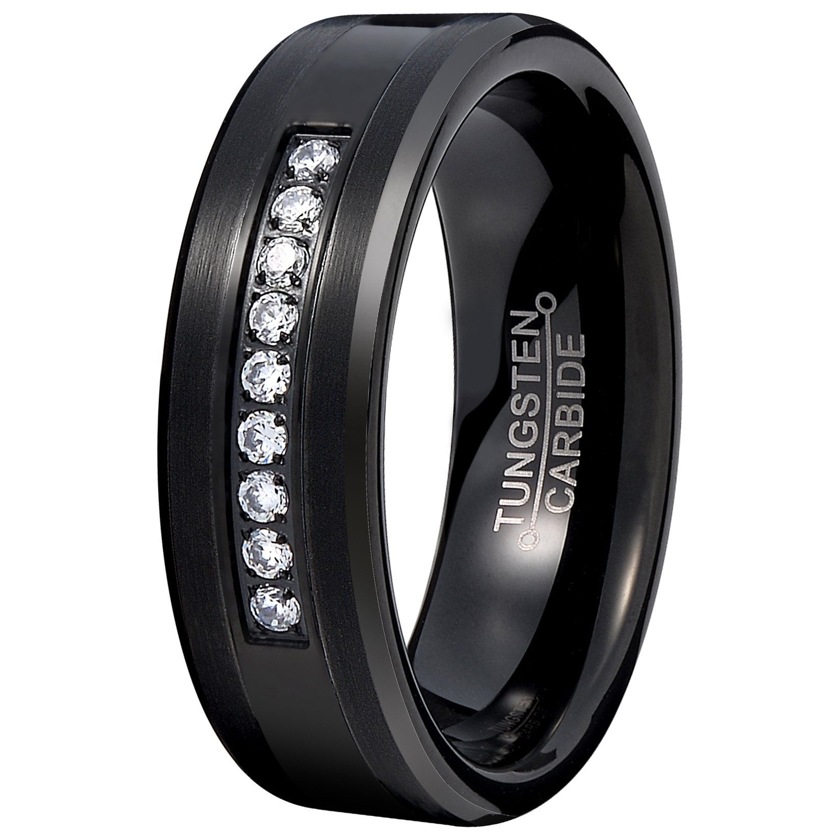 Men Black 8mm Tungsten Carbide Ring Vintage Cubic Zirconia Wedding Jew ...