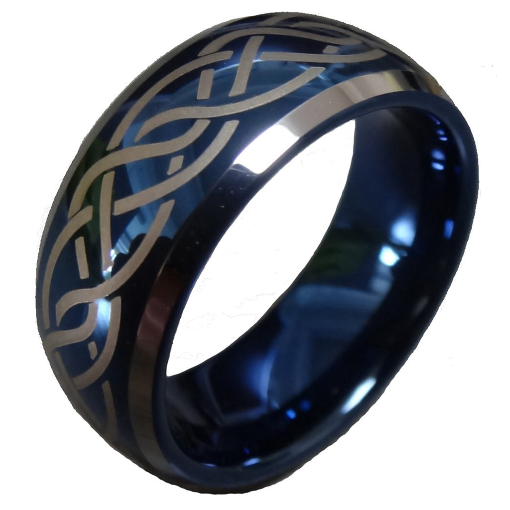 8mm Blue Tungsten Carbide Wedding Ring Laser Celtic Knot Engagement Pr ...