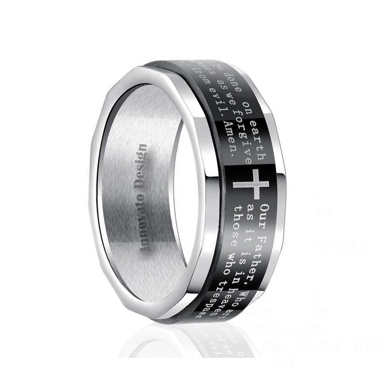 Black Stainless Steel Religious Cross Serenity Prayer Spinner Ring 9MM ...