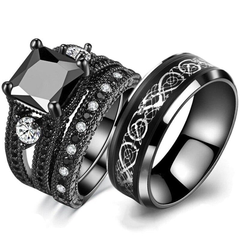 Silver Celtic Dragon Inlay and Black Cubic Zirconia Stainless Steel We ...