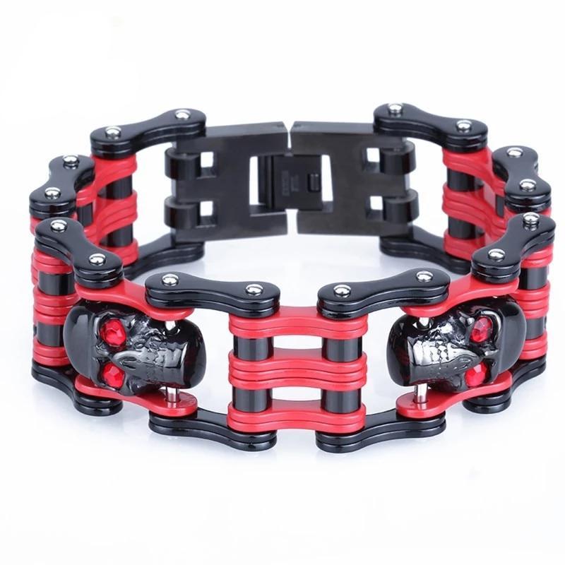Men’s Stainless Steel Black/Red Motorcycle Chain Skull Biker Bracelet ...