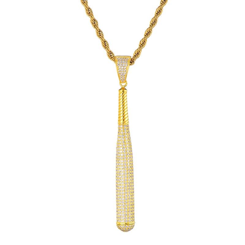 Rhinestone-Studded Baseball Bat Bling Hip-hop Pendant Necklace ...