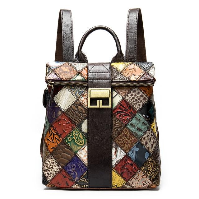 Colorful and Trendy Patchwork Design on Leather Backpack for Women ...