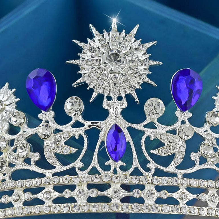 Royal Blue & Silver Crystal Bride Crown for Wedding – Innovato Design