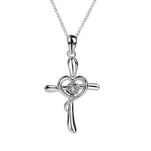 Silver Rose Heart Cross Pendant and Chain Necklace – Innovato Design