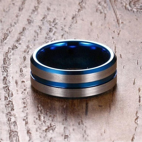 Blue Inlay and Blue/White Cubic Zirconia Heart Stainless Steel Wedding ...