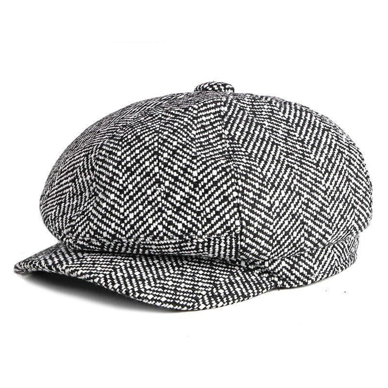 Tweed Herringbone Octagonal Newsboy Cap with a Button – Innovato Design