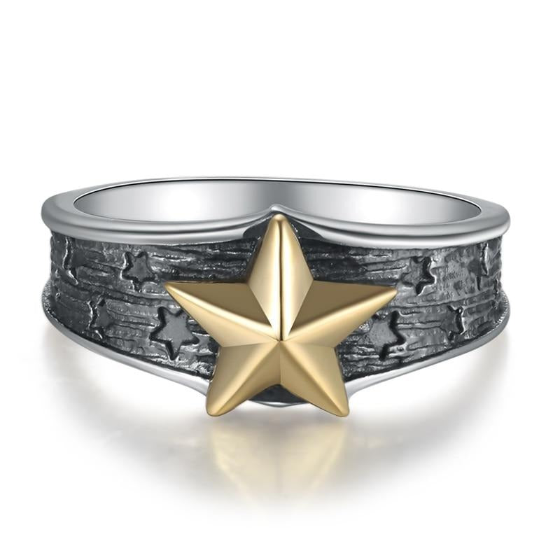 7mm Gold-Plated Star 925 Sterling Silver Vintage Punk Rock Retro Ring ...