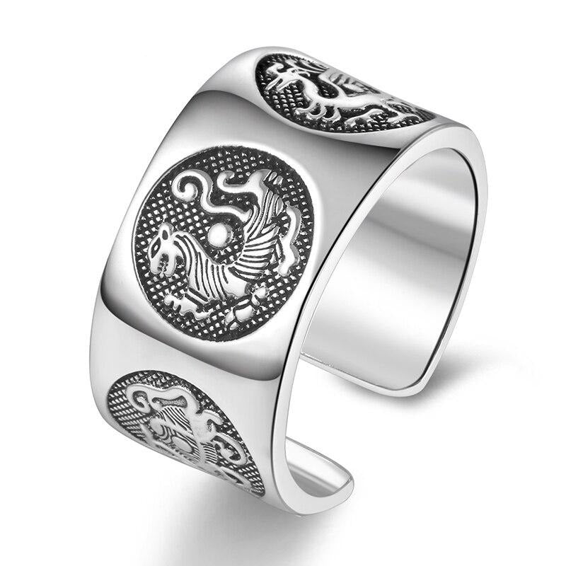 Chinese Four Mythical Creatures 999 Genuine Silver Adjustable Ring ...