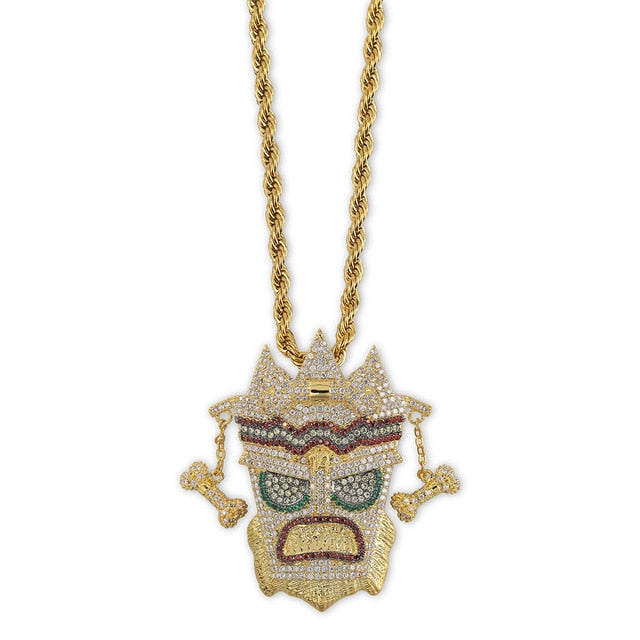 Uka Uka Mask Cubic Zirconia Gold-Plated Stainless Steel Hip-Hop Pendan ...