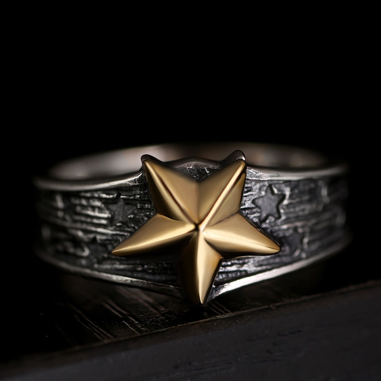 7mm Gold-Plated Star 925 Sterling Silver Vintage Punk Rock Retro Ring ...
