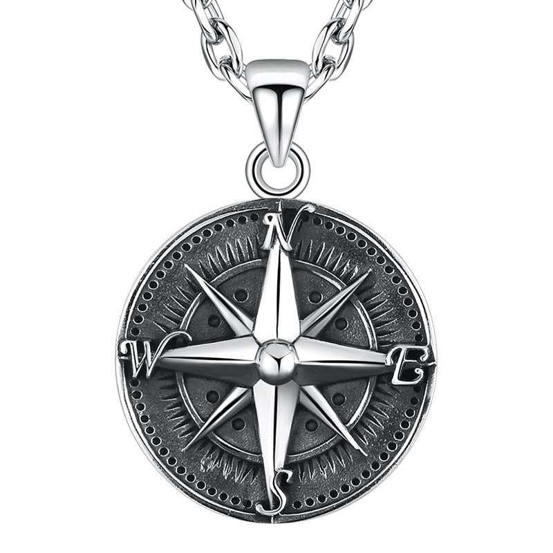 High Polished Round Compass 925 Sterling Silver Vintage Punk Rock Pend ...