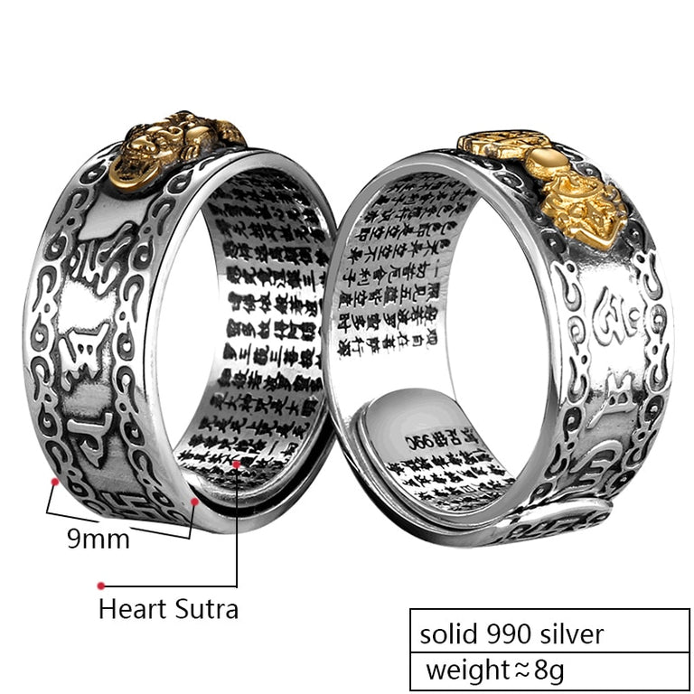 Buddhist Heart Sutra 990 Genuine Silver Adjustable Ring – Innovato Design