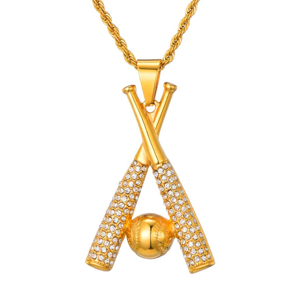 Gemstone-Studded Gold-Plated Baseball Bling Stainless Steel Hip-hop Pe ...
