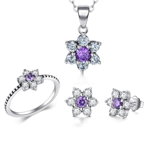 Crystal 925 Sterling Silver Necklace, Stud Earrings & Ring Fashion Wed ...