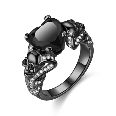 Gothic Skull Heart Crystal and Cubic Zirconia Punk Wedding Ring ...