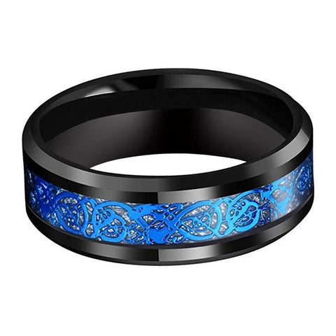 8mm Blue Dragon Inlay with Bright Meteorite Black-Plated Tungsten Wedd ...