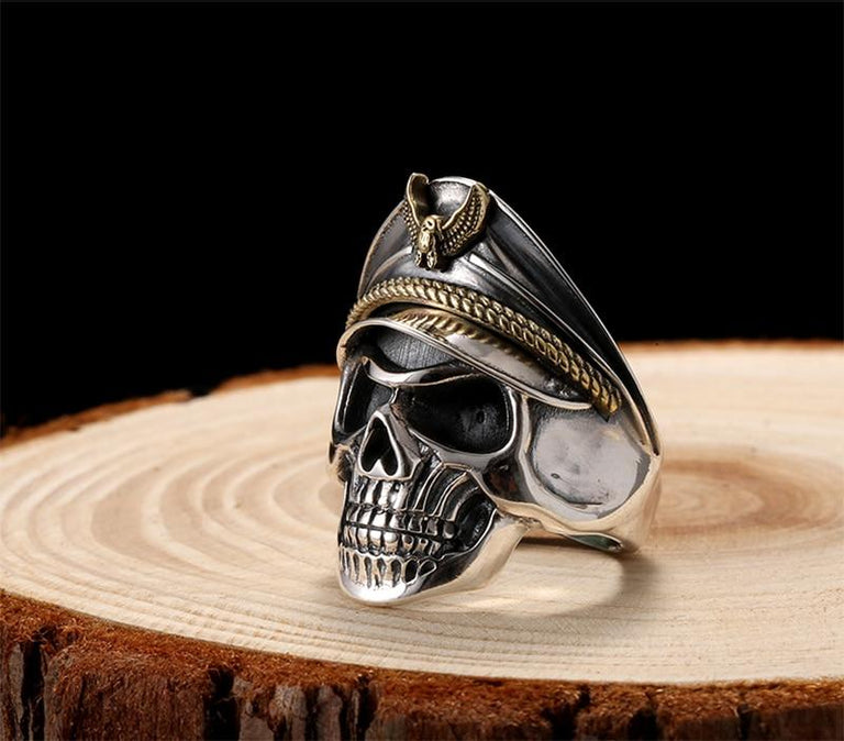 American Soldier Skull Ring with Gold Plated Eagle Biker Band for Men ...