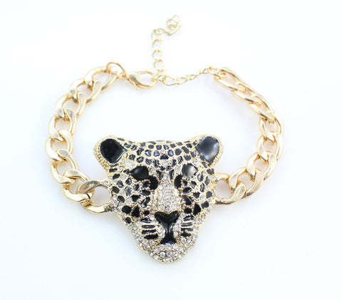 Gold-Plated Leopard Head Crystal Necklace, Bracelet, Earrings & Ring W ...