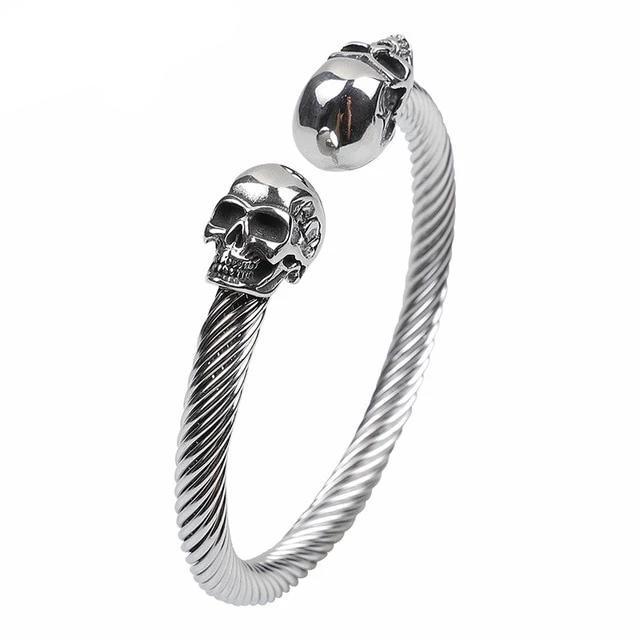 Black/Silver Stainless Steel Skull Bangle Bracelet – Innovato Design