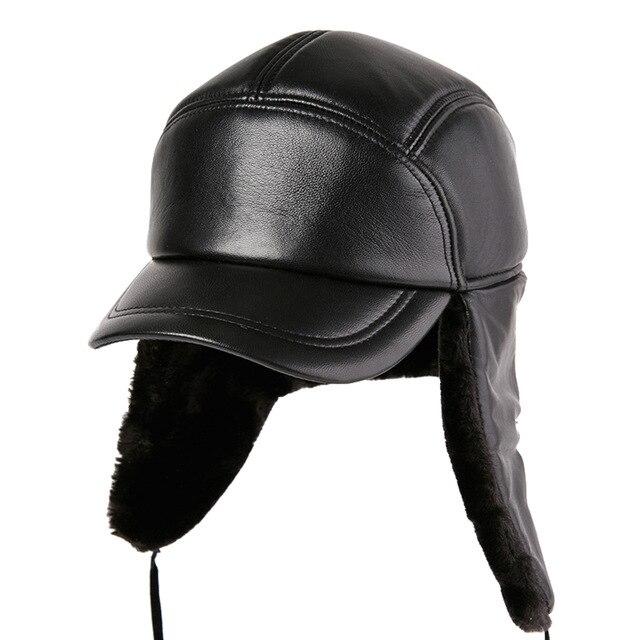 Black Leather Bomber Hat with Earflaps – Innovato Design
