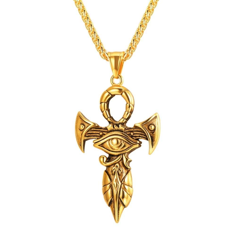 Egyptian Ankh Eye of Horus Cross Pendant Necklace in Gold, Black and S ...