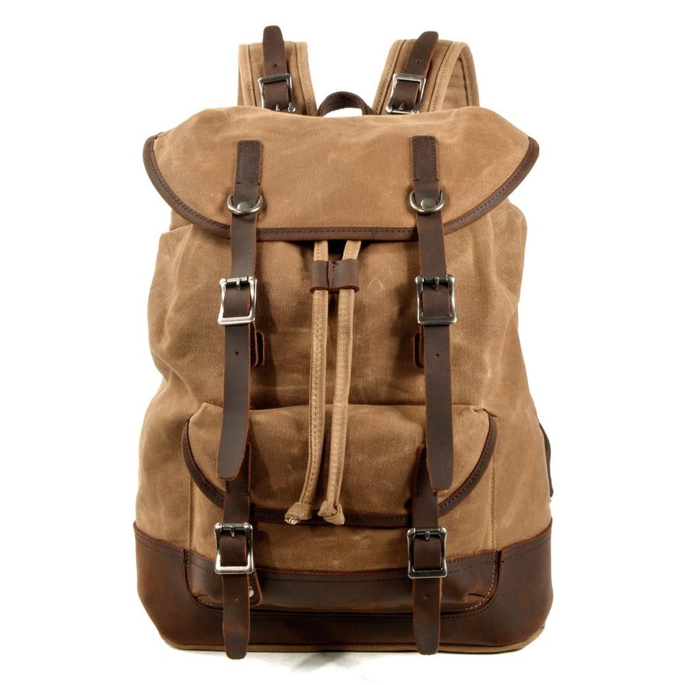 Canvas Leather European Vintage Backpack 20 to 35 Litre with String ...