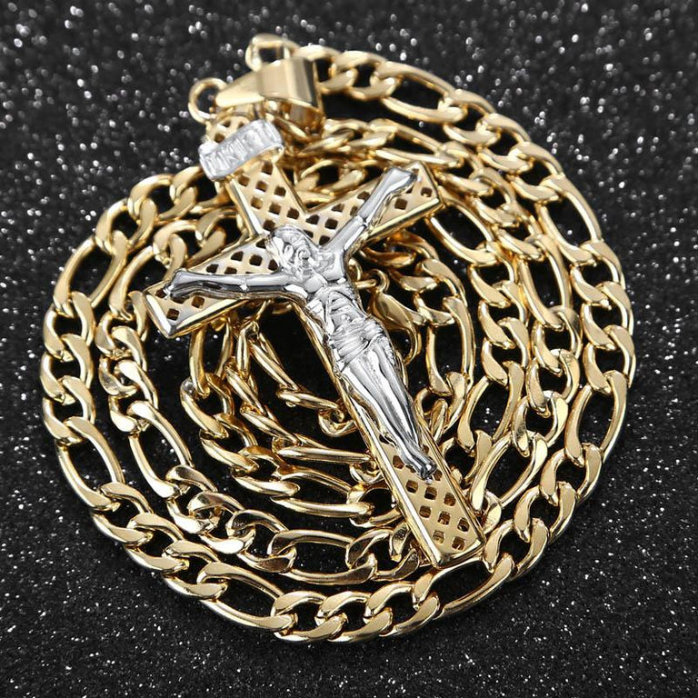 Stainless Steel Jesus Cross Pendant Gold Chain Necklace – Innovato Design